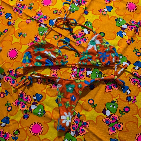 Vintage | Swim | Vintage 8s Pachu Pachu Mod Psychedelic Floral Thong String Bikini Set | Poshmark